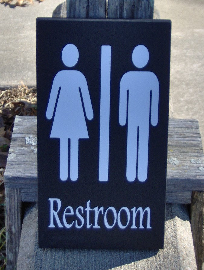 Restrooms Sign Interior Exterior Bathroom Signage Display Hanging on ...
