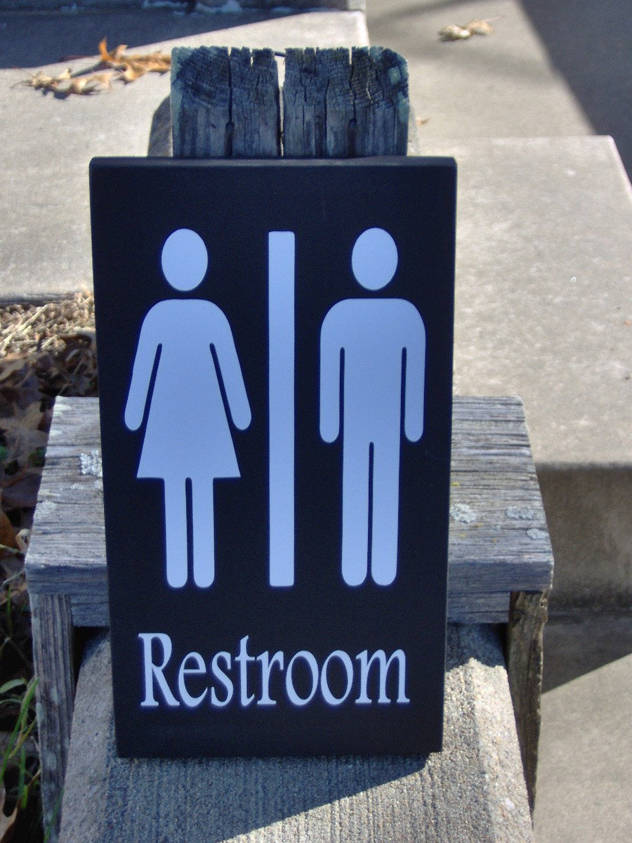 Restrooms Sign Interior Exterior Bathroom Signage Display Hanging on ...