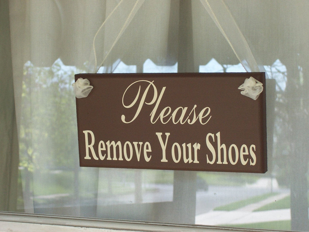 Wood Signs Please Remove Your Shoes with Ribbon Hanger Handcrafted by ...